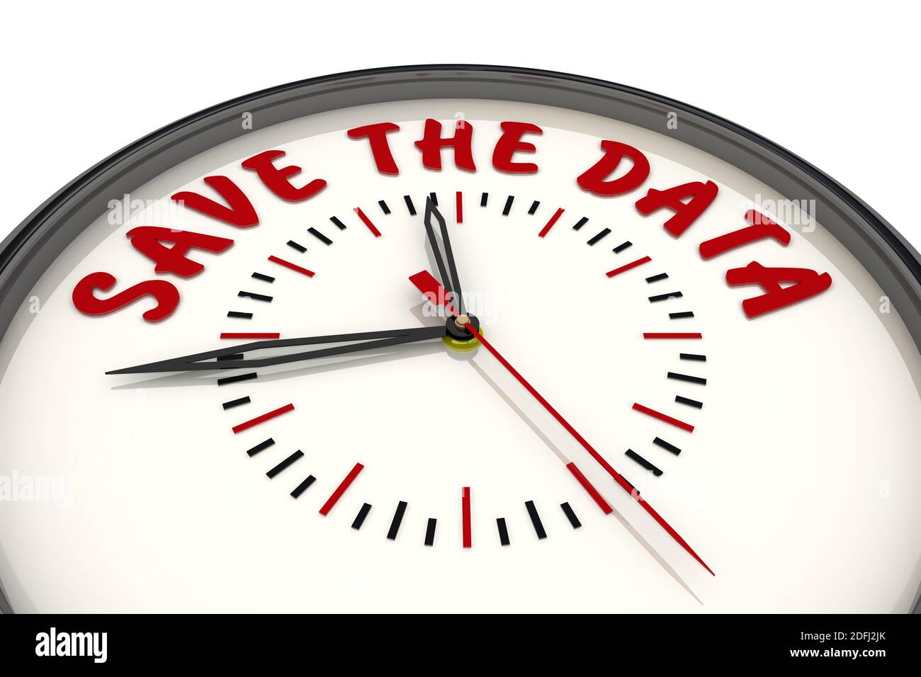 Save the data. Clock with text. The analog clock with red text SAVE THE ...