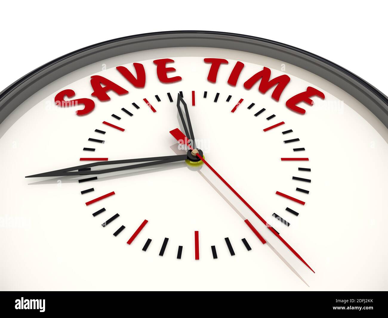 Save time. Clock with text. Analog clock with red text SAVE TIME ...