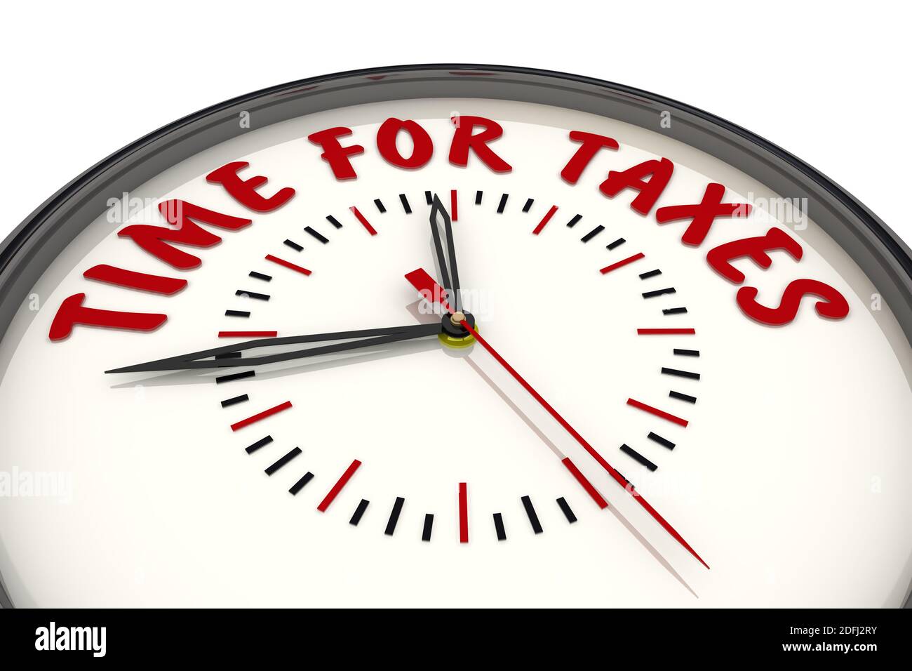 Time for taxes. Watch with an inscription. Analog Clock with red text ...