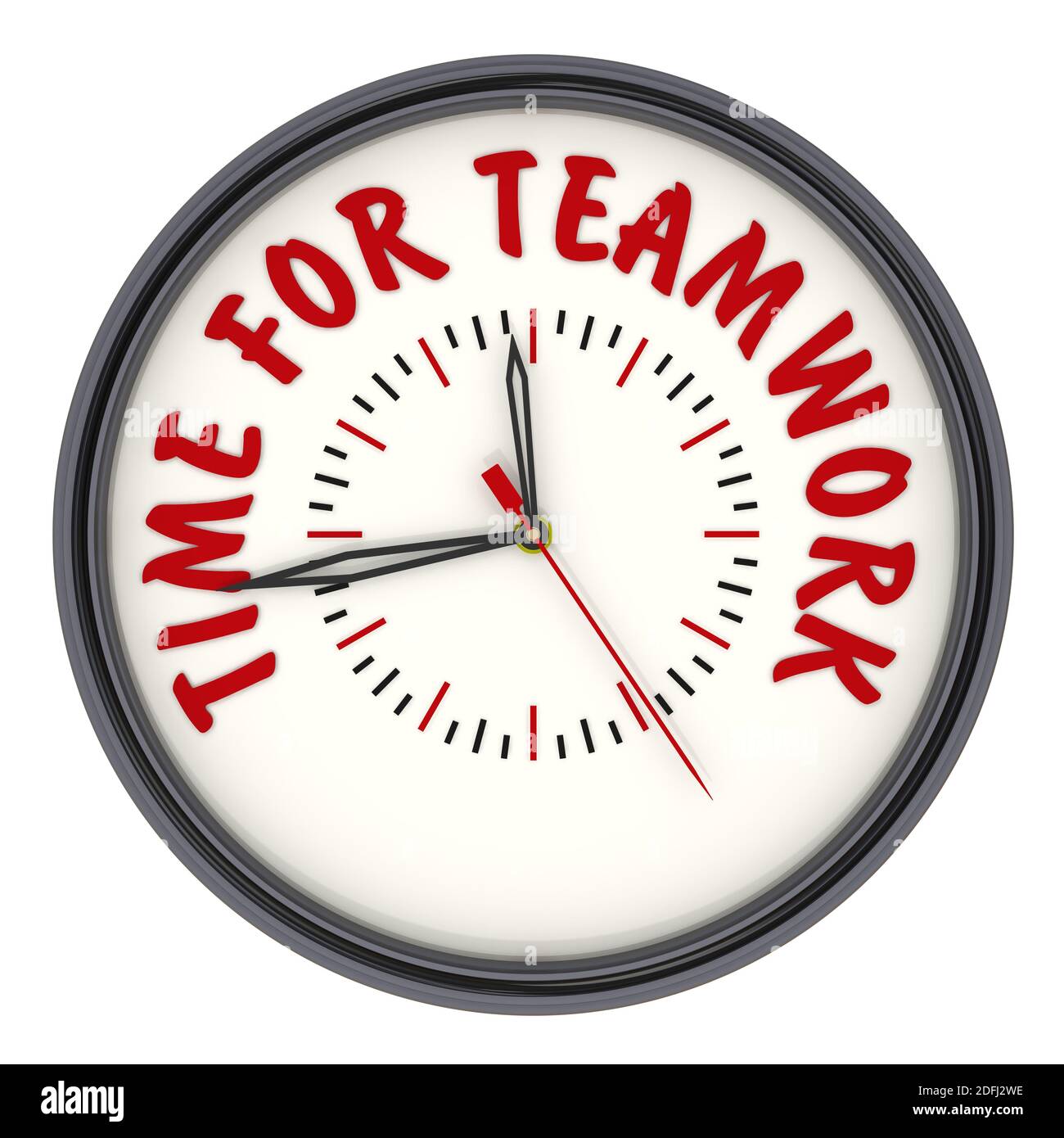Time for teamwork. Watches with text. Analog Clock with red text TIME ...