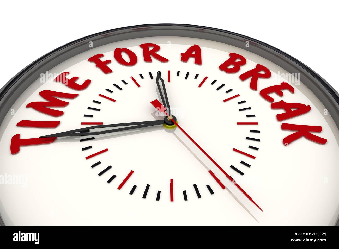 Time for a break. Clock with text. Analog Clock with red text TIME FOR ...