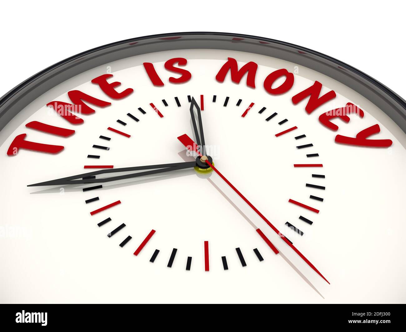 Time is money. Clock with text. Analog Clock with red text TIME IS ...