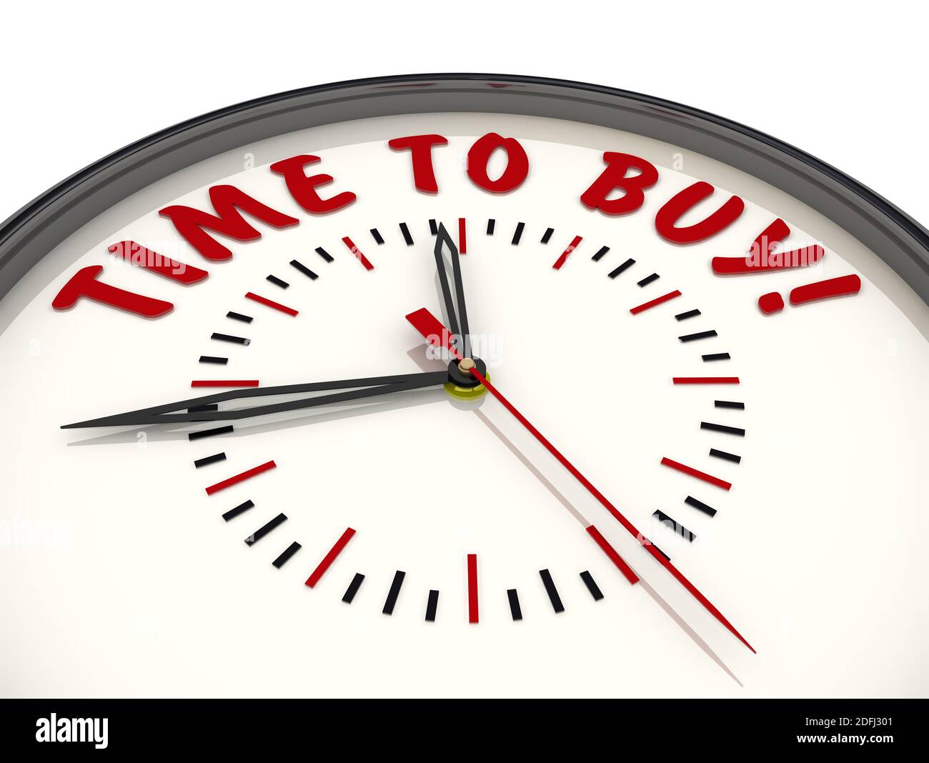 Time to buy! Clock with text. Analog Clock with the red text TIME TO ...