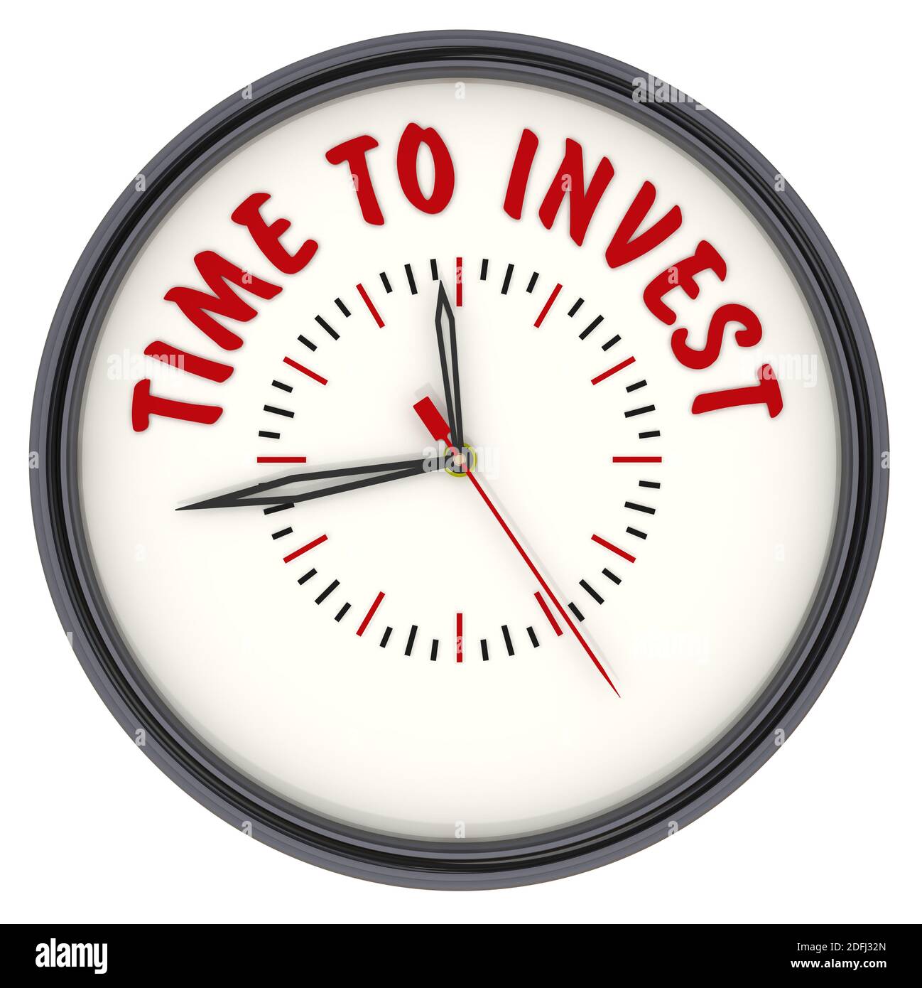 Time to invest. Clock with text. Analog Clock with red text TIME TO ...
