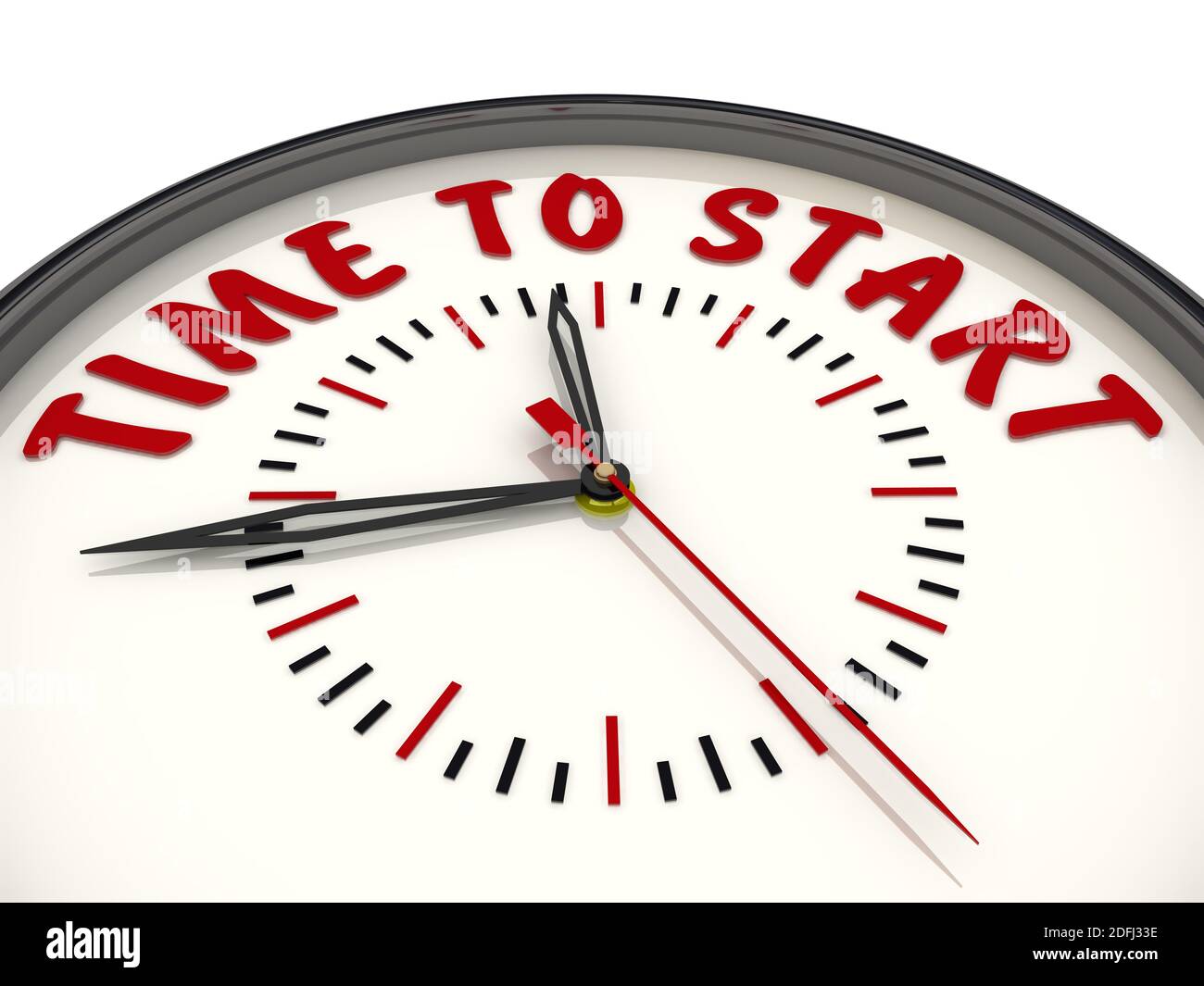 Time to start. Clock with text. Analog Clock with red text TIME TO ...