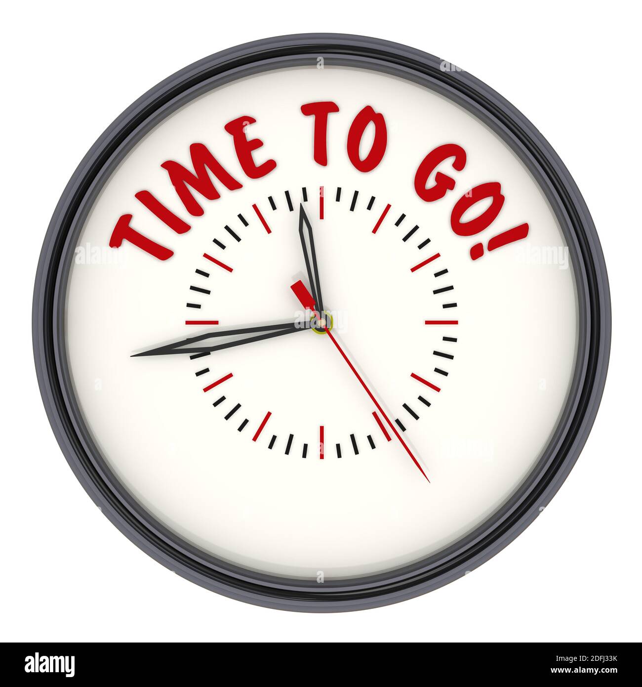 Time to go! Clock with text. The analog clock with red text TIME TO GO ...