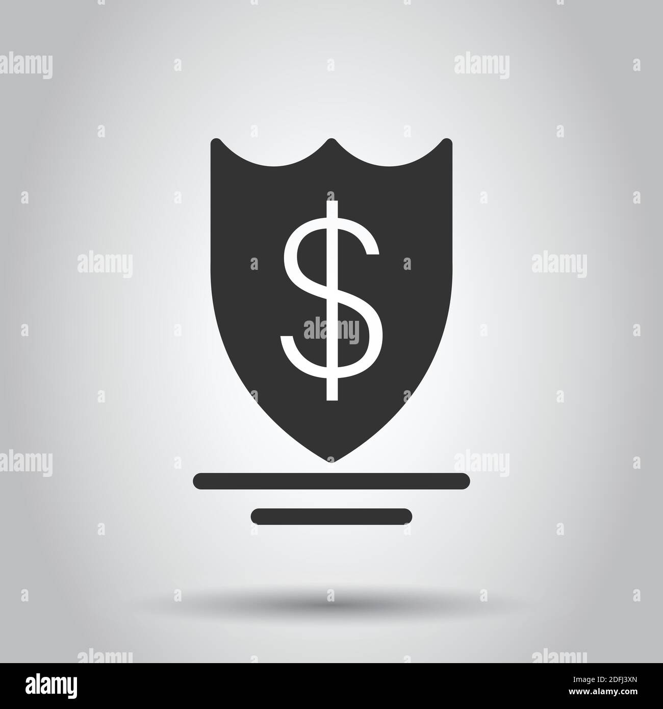 Shield with money icon in flat style. Cash protection vector ...