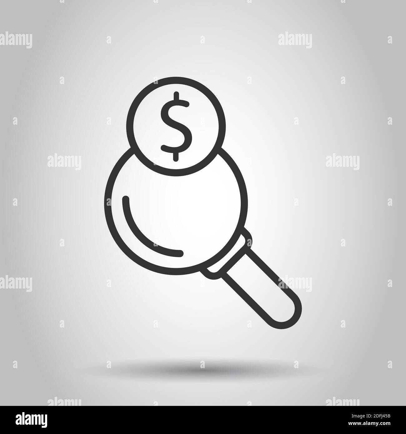 Magnifier glass with money icon in flat style. Dollar search vector ...