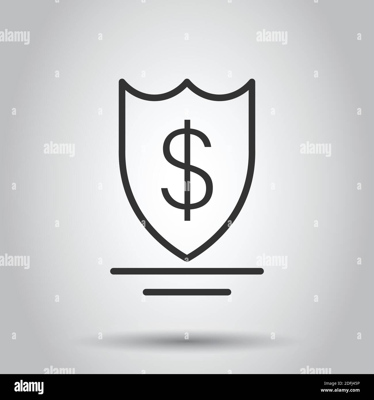 Shield with money icon in flat style. Cash protection vector ...