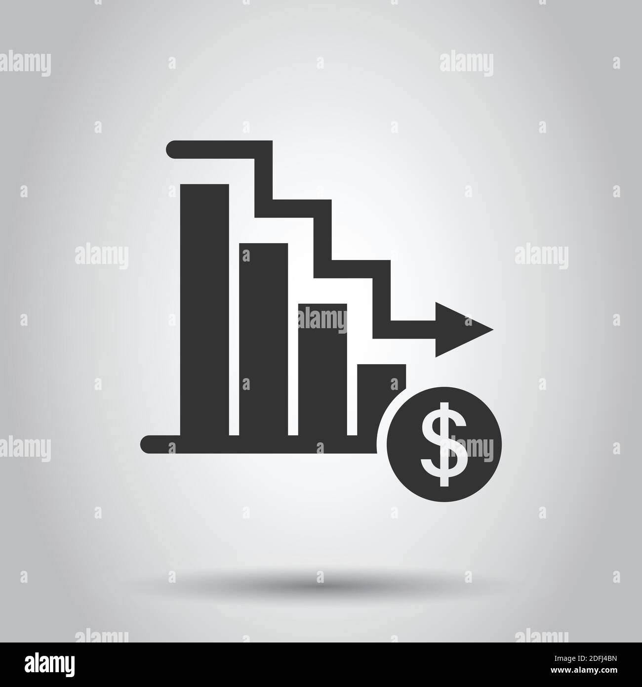 Market trend icon in flat style. Decline arrow with magnifier vector illustration on white ...