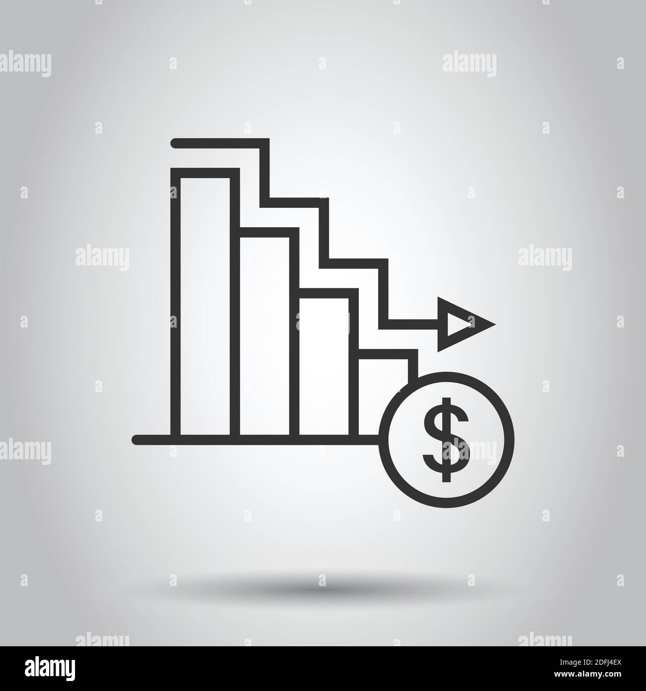 Market trend icon in flat style. Decline arrow with magnifier vector ...