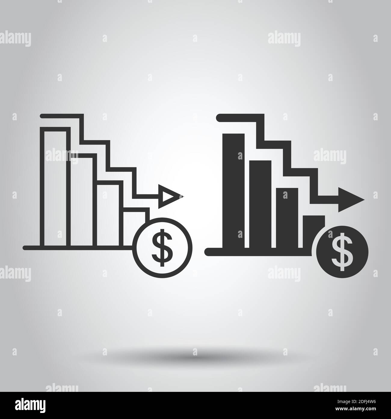 Market trend icon in flat style. Decline arrow with magnifier vector ...