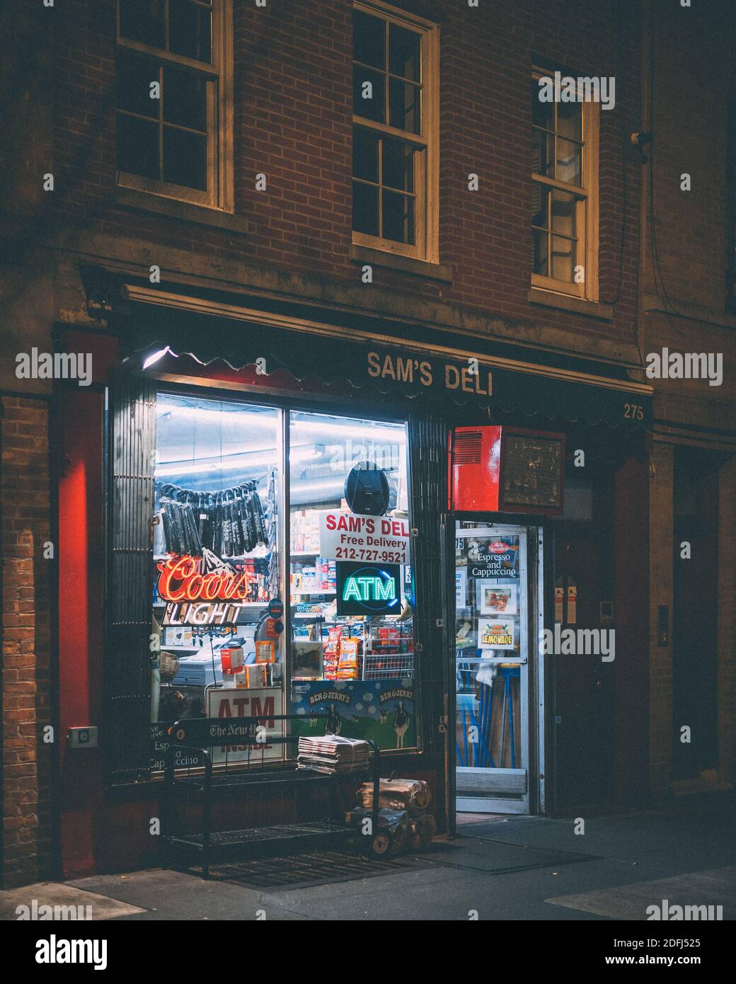 Sams Deli at night, in the West Village, Manhattan, New York City Stock ...