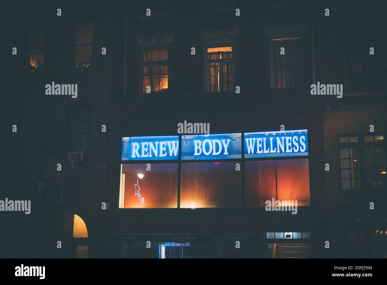 Renew Body Wellness sign at night in the West Village, Manhattan, New ...