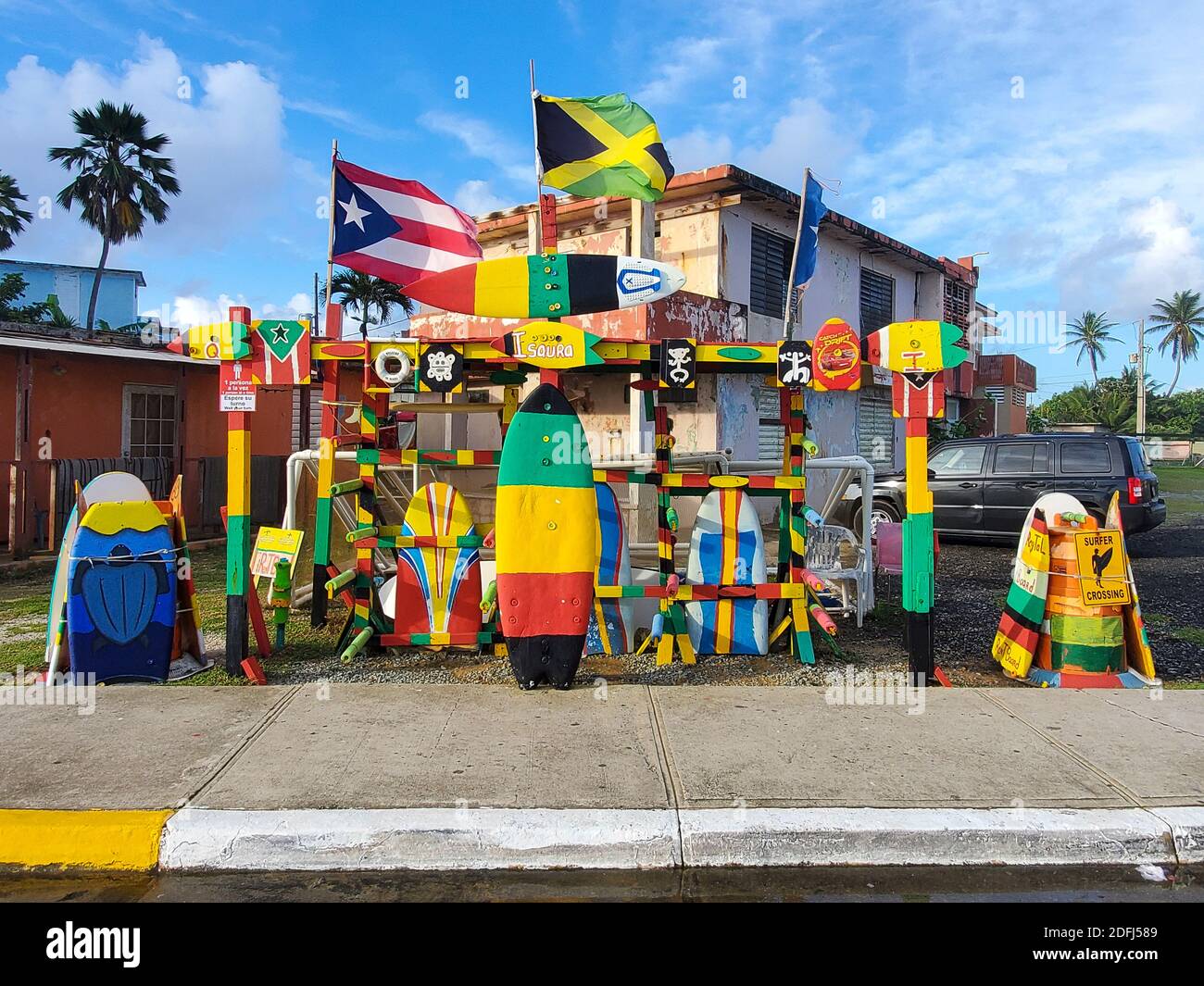 Puerto Rico Colors on Surfboard and Flags Stock Photo - Alamy