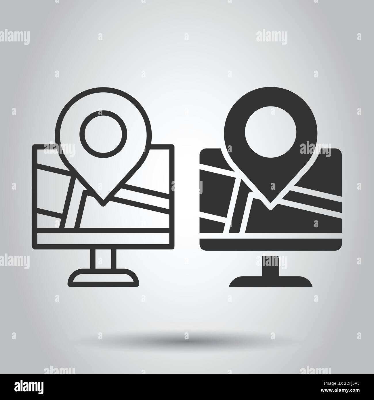 Computer navigation icon in flat style. Monitor pin gps vector ...