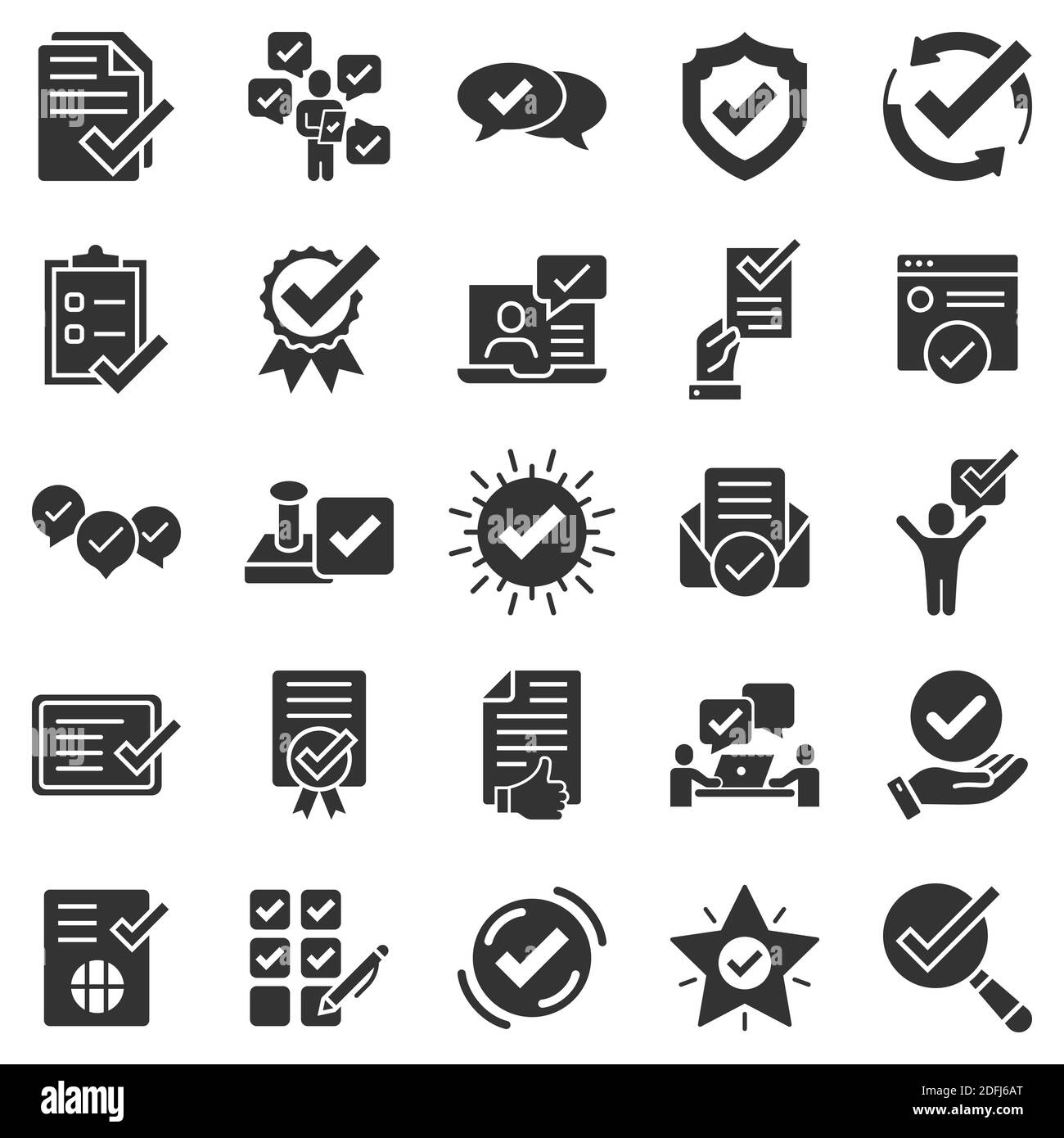 Approve icon set in flat style. Check mark vector illustration on white ...