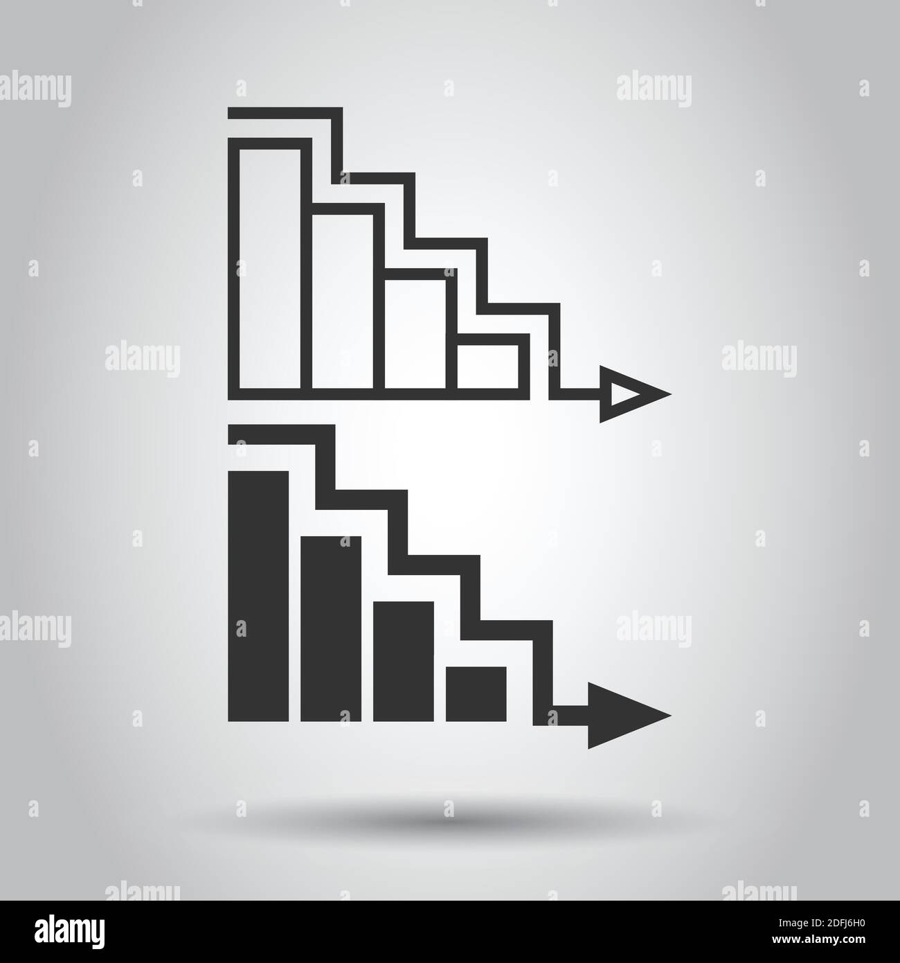 Market trend icon in flat style. Decline arrow with magnifier vector illustration on white ...