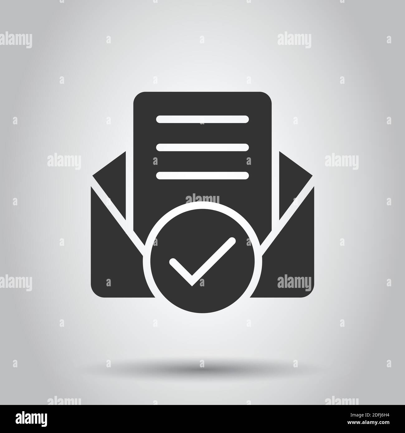 Envelope with confirmed document icon in flat style. Verify vector ...