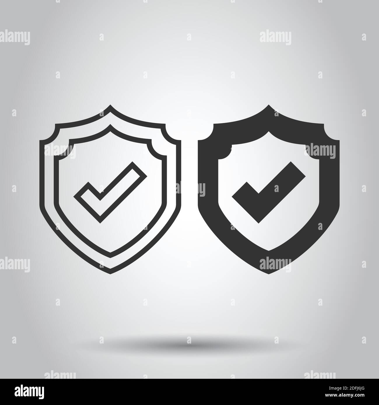 Shield with check mark icon in flat style. Protect vector illustration ...