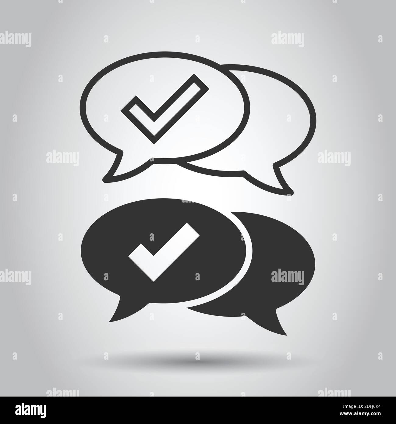 Speak chat sign icon in flat style. Speech bubble with check mark ...