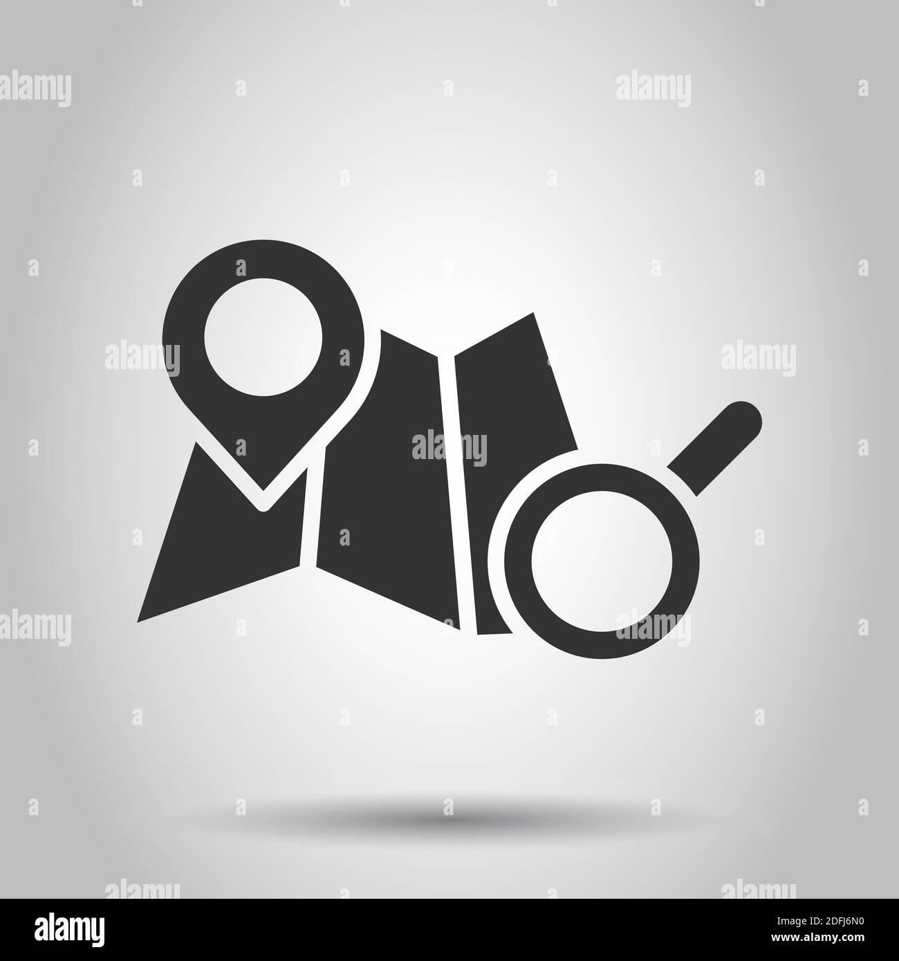 Map with magnifier icon in flat style. Gps navigation vector ...