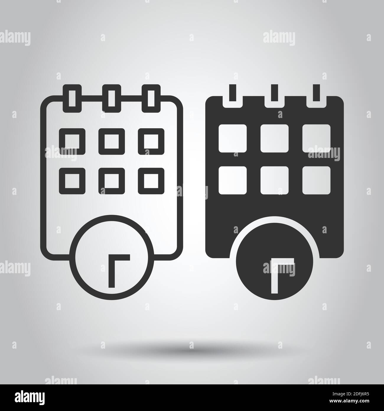 Calendar with clock icon in flat style. Agenda vector illustration on ...