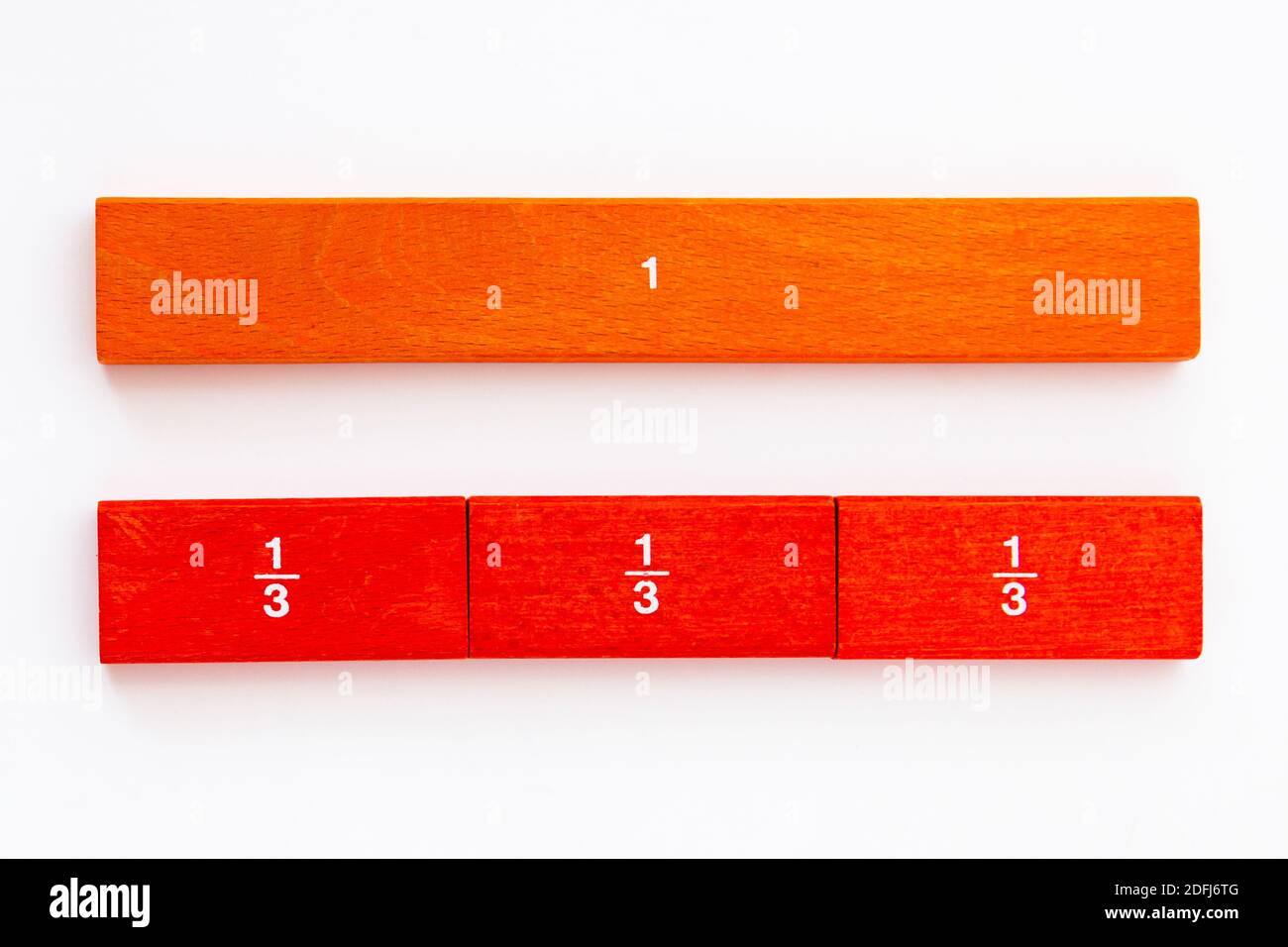 one third - wooden maths manipulatives demonstrating one whole divided ...