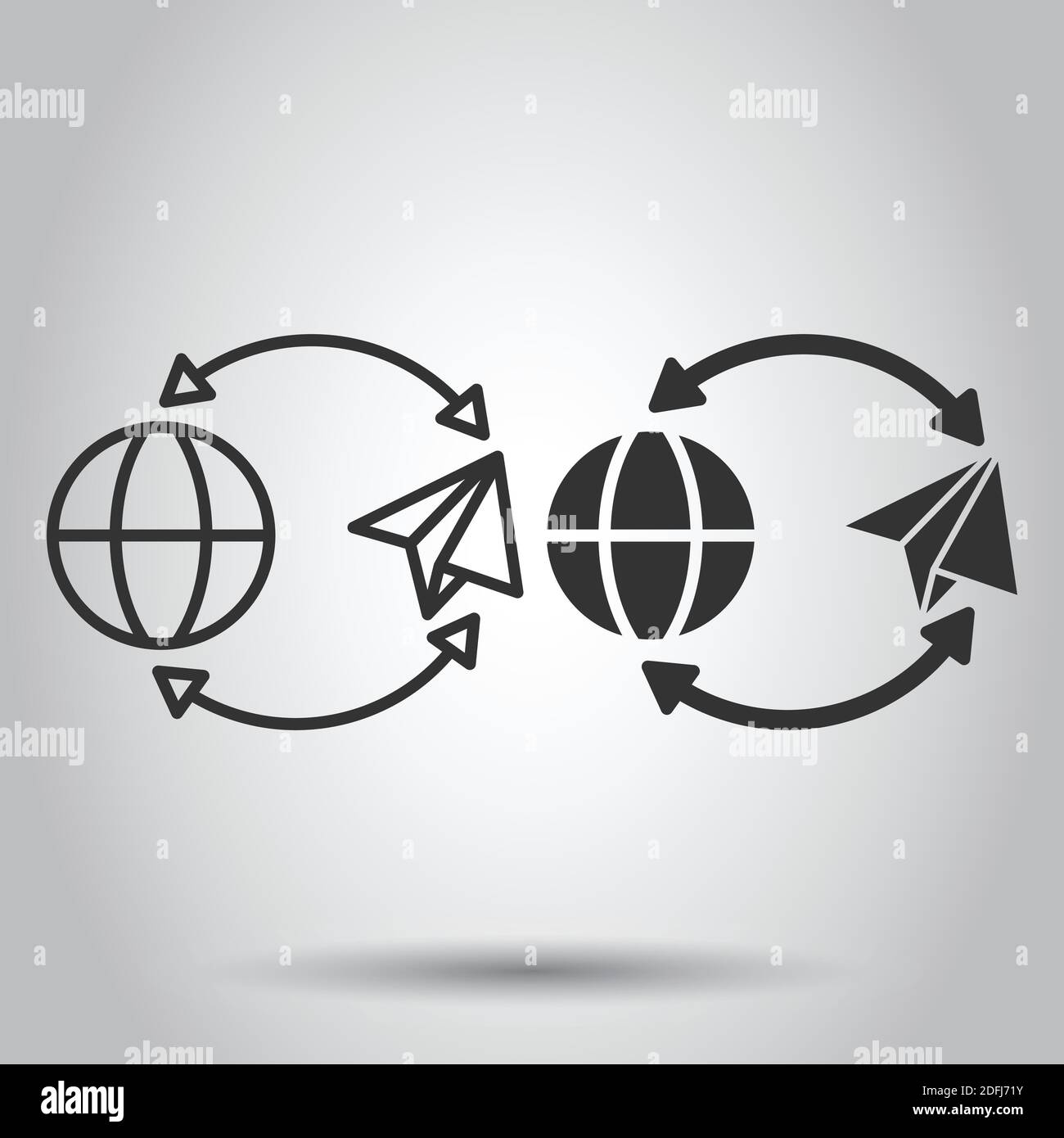 Global travel icon in flat style. Paper plane vector illustration on ...