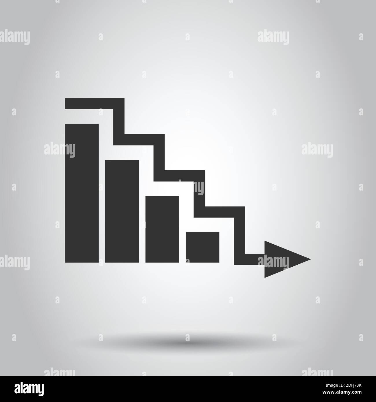 Market trend icon in flat style. Decline arrow with magnifier vector illustration on white ...