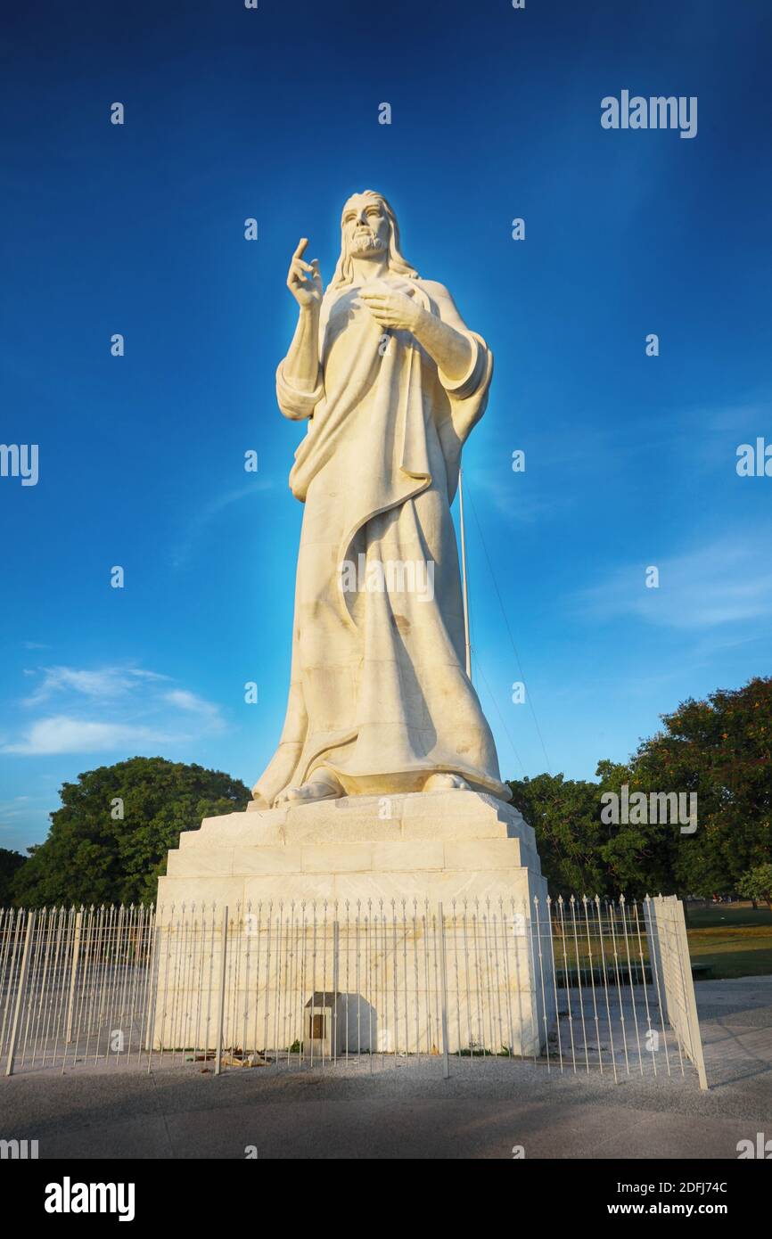 statue of Jesus Christ in Havana on background blue sky, Cuba Stock ...