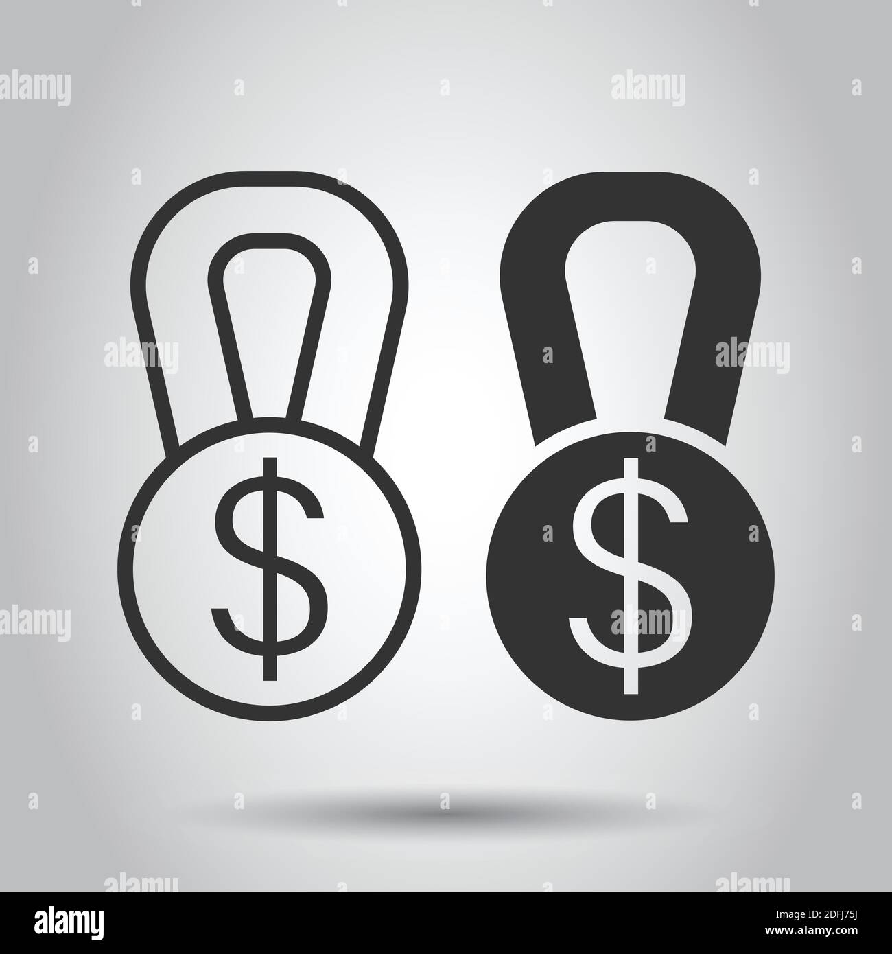 Medal with dollar icon in flat style. Money award trophy vector ...