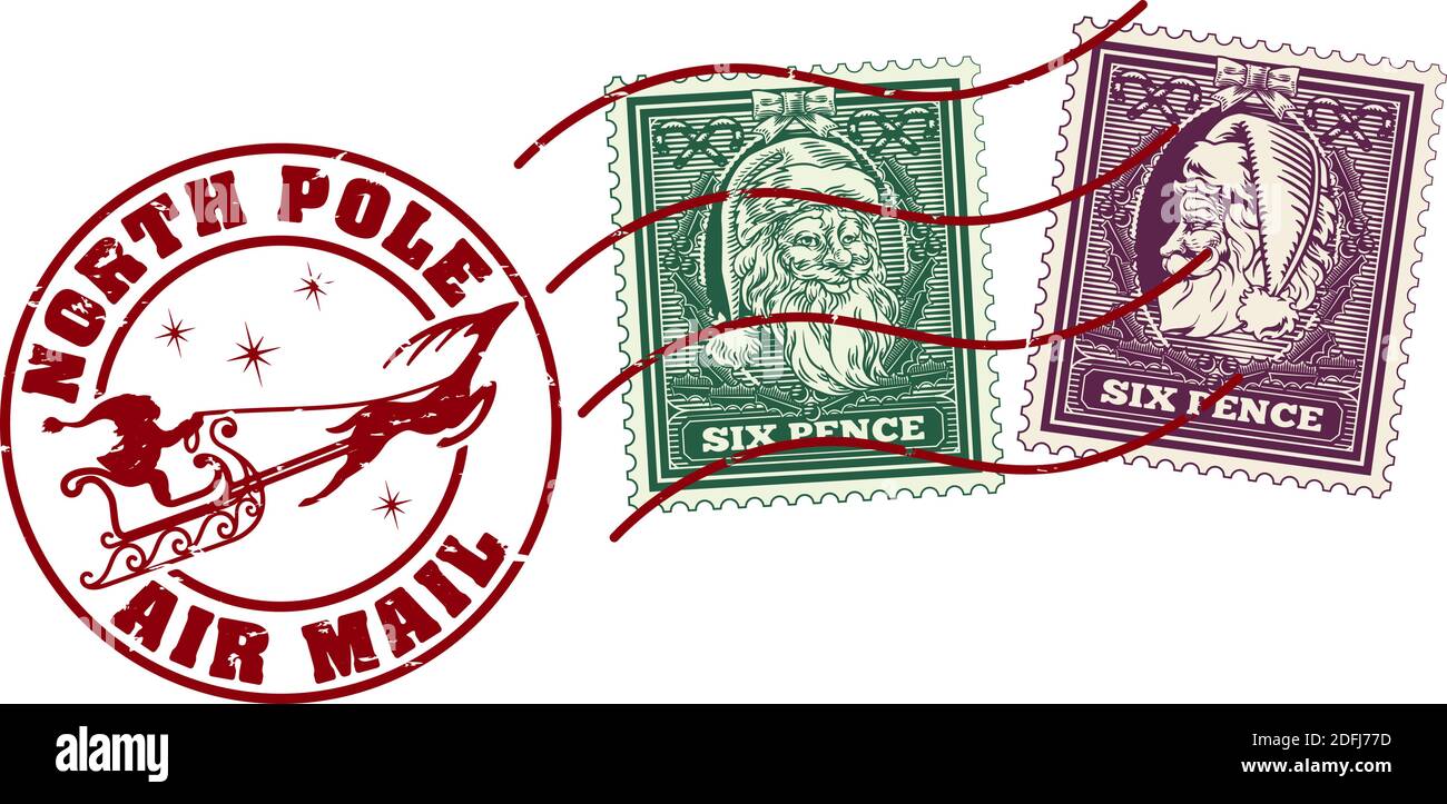 Santa Claus Christmas Postage Letter Post Stamp Stock Vector Image ...