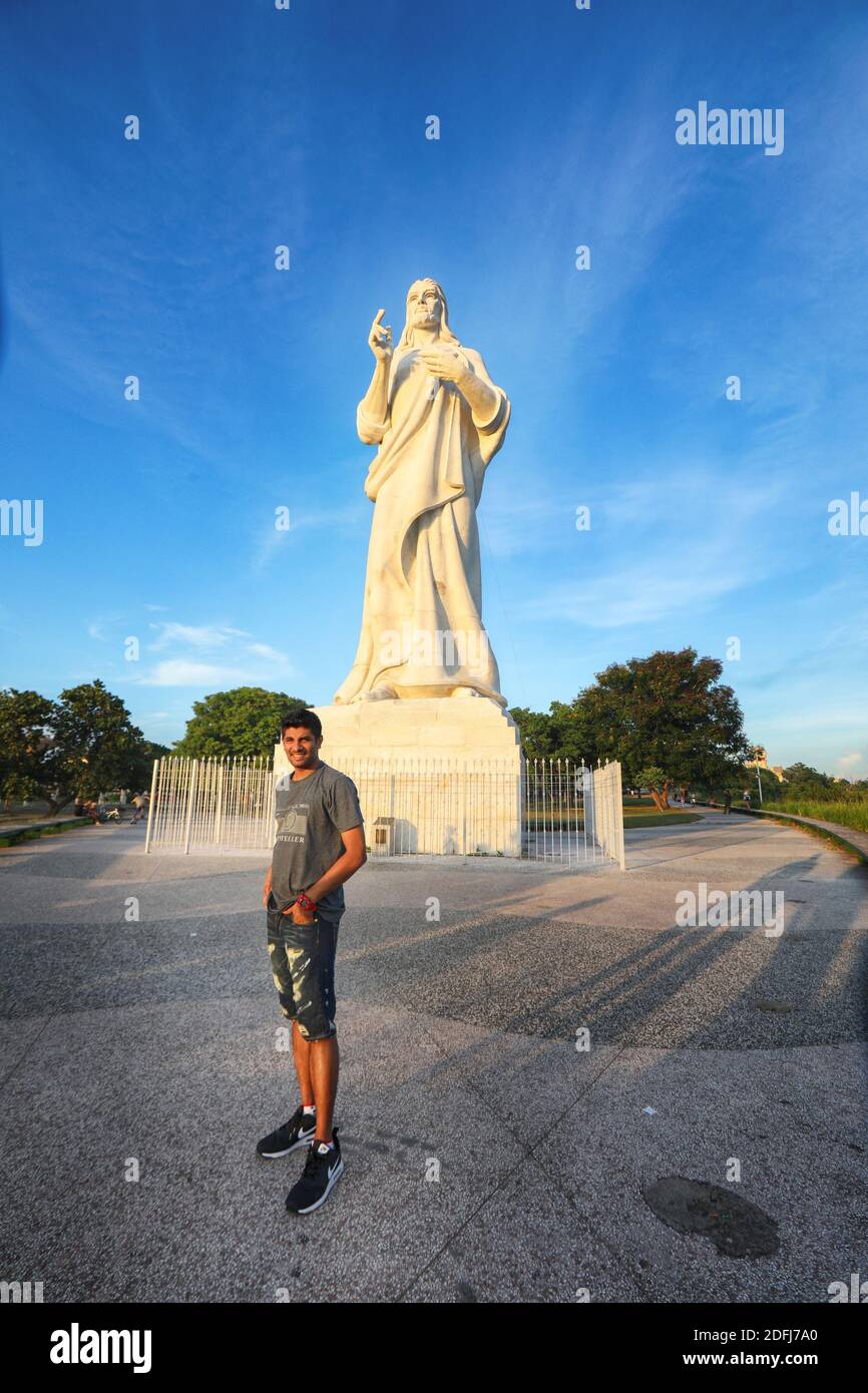statue of Jesus Christ in Havana on background blue sky, Cuba Stock ...