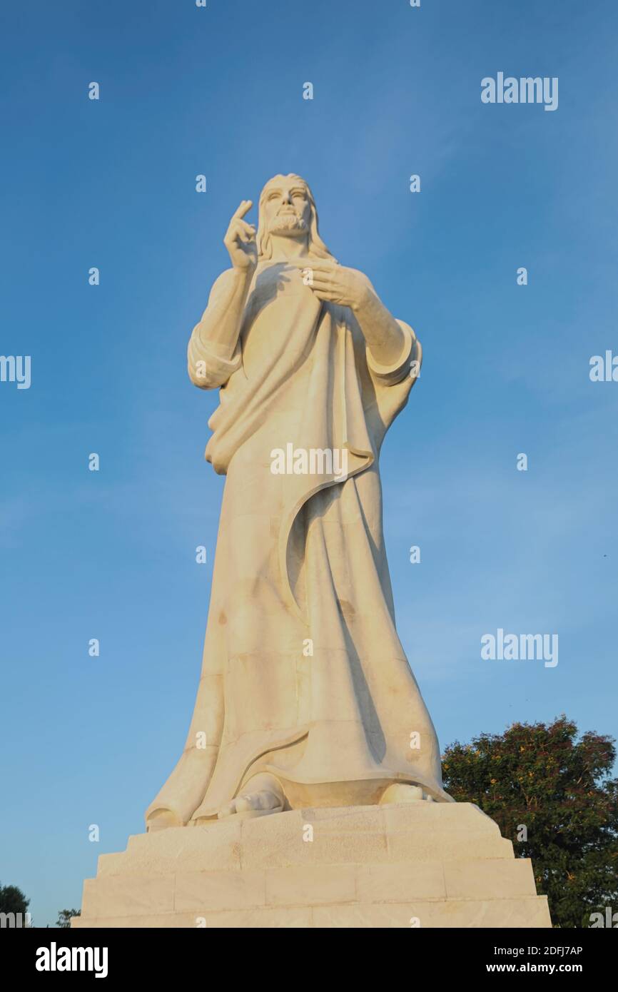statue of Jesus Christ in Havana on background blue sky, Cuba Stock ...