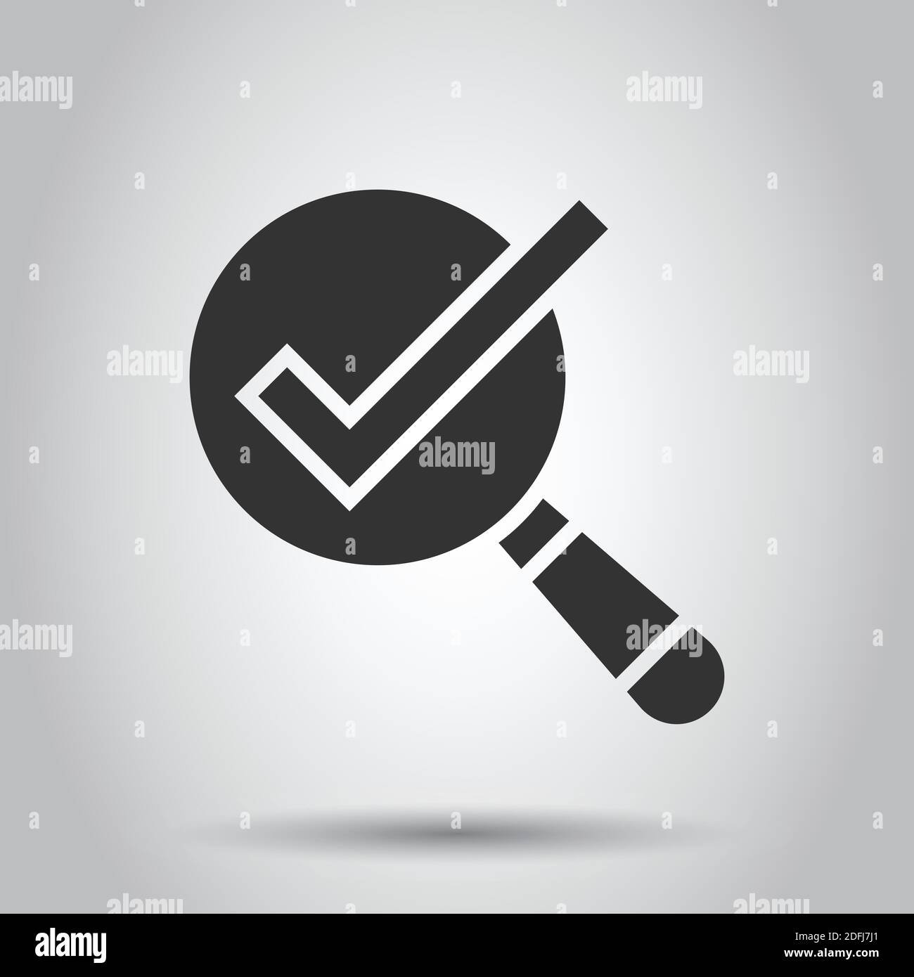 Check mark with magnifying glass icon in flat style. Loupe accept ...