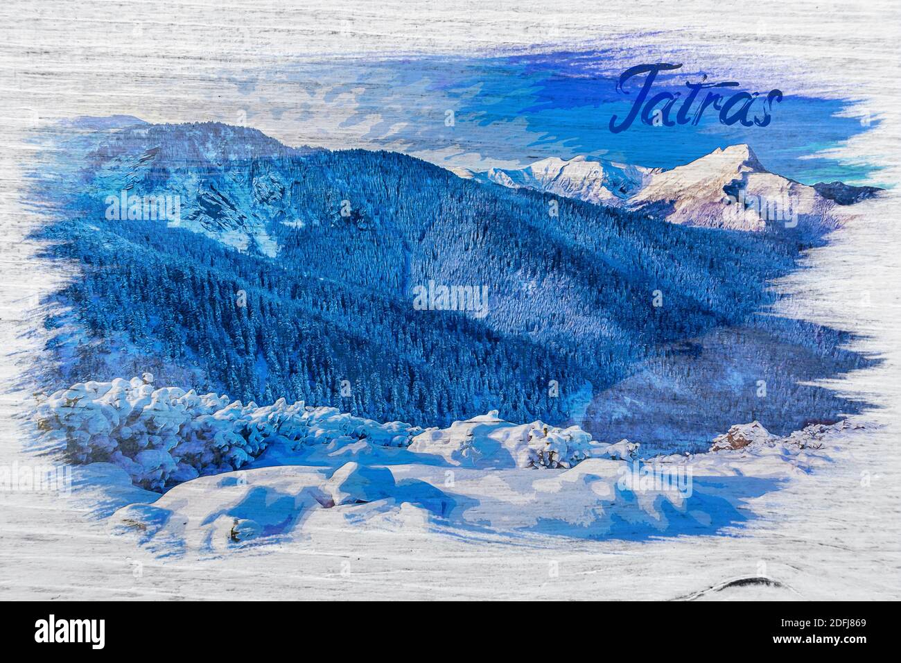 Mount Giewont in Tatra Mountains in winter, watercolor painting, Poland ...