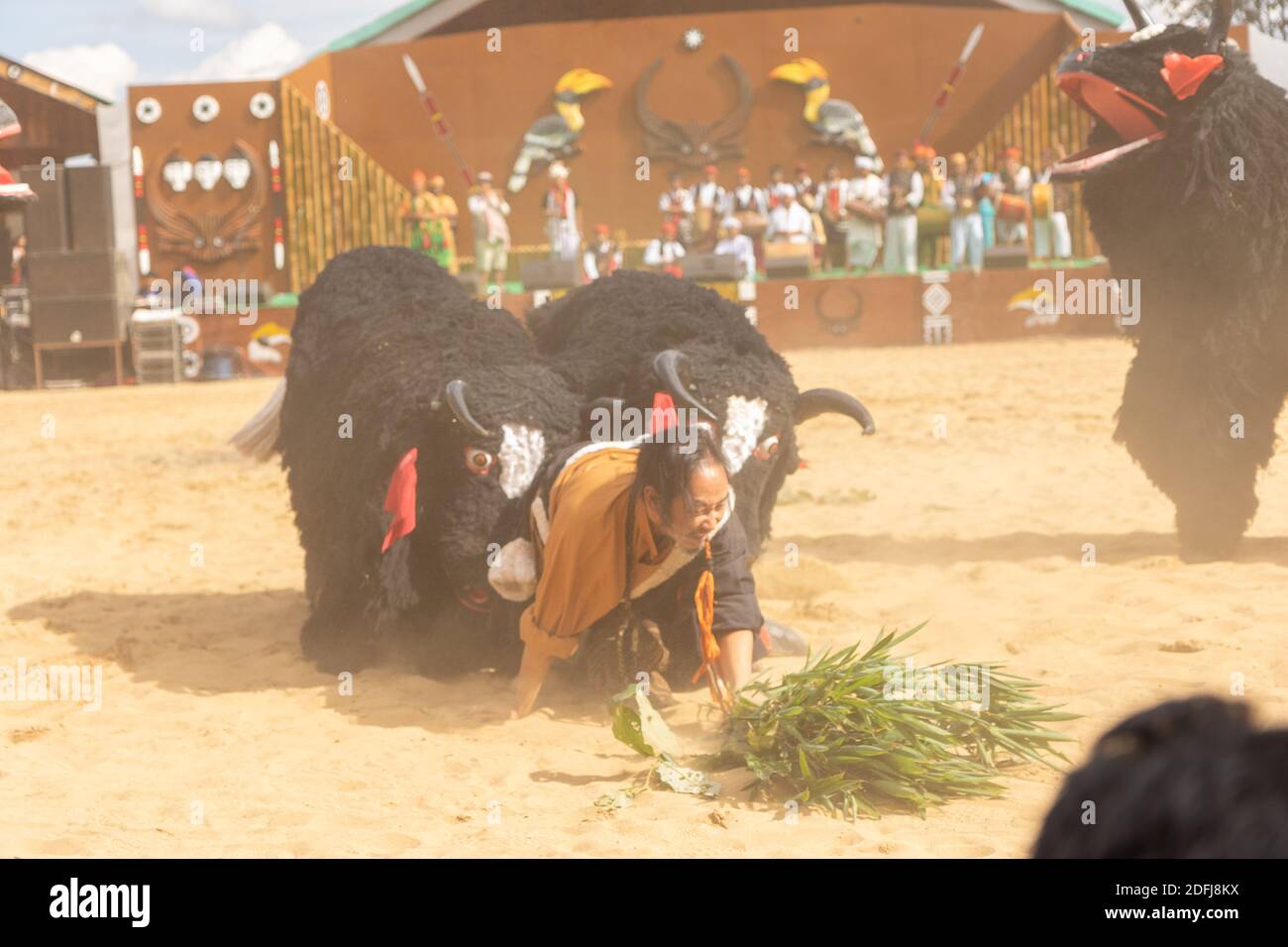 Performance of the Yak dance of Sikkim at Kisama Nagaland India on 2 ...