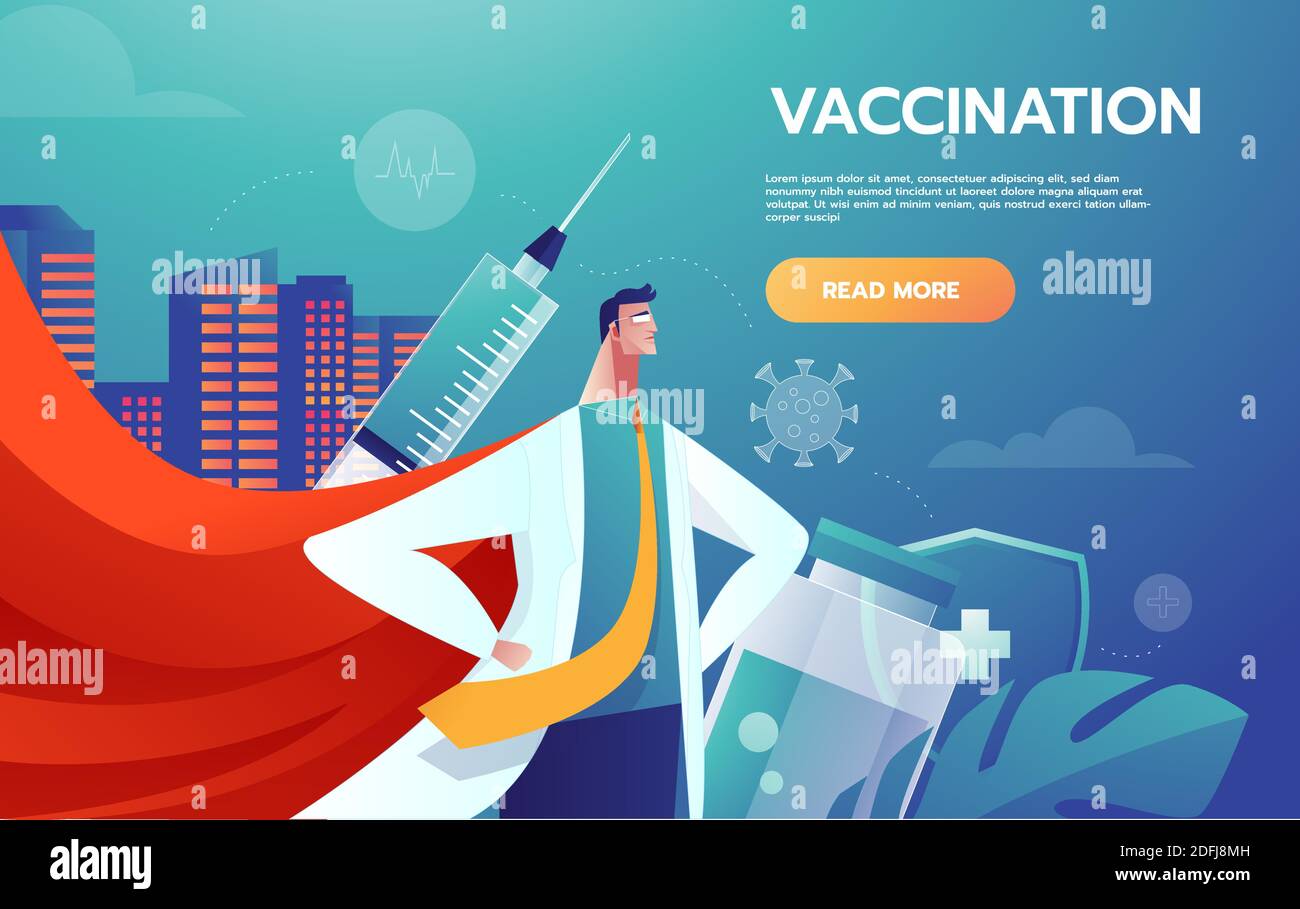 Doctor Hero in a Red Cloak Stands on the Protection Against Viruses ...