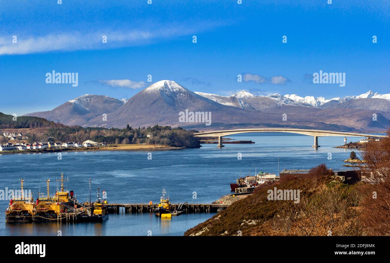 SKYE BRIDGE WITH SNOW COVERED CUILLIN HILLS AND EILEAN BAN [WHITE ...