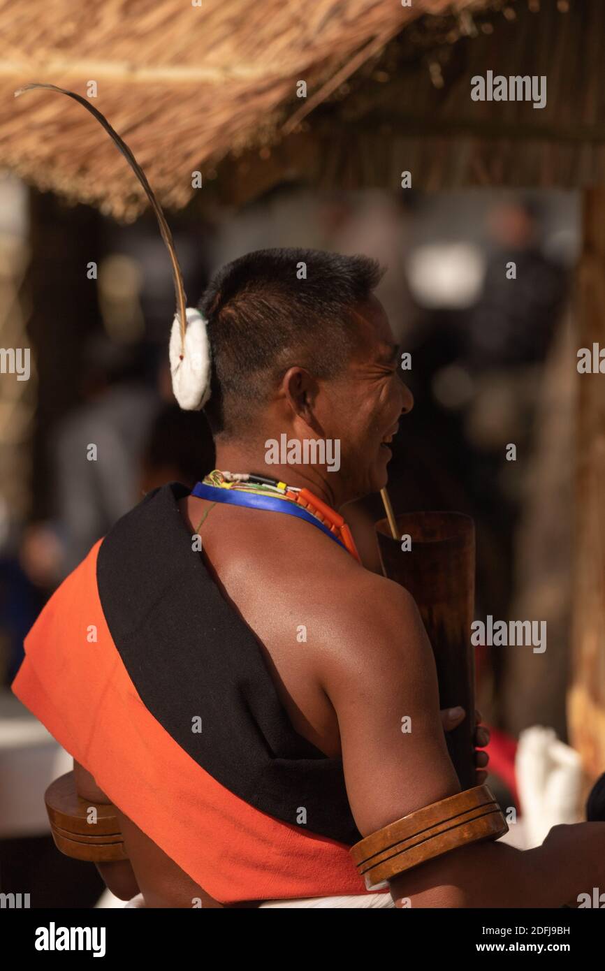 An abstract Portrait of a Naga tribesmen dressed in traditional attire ...