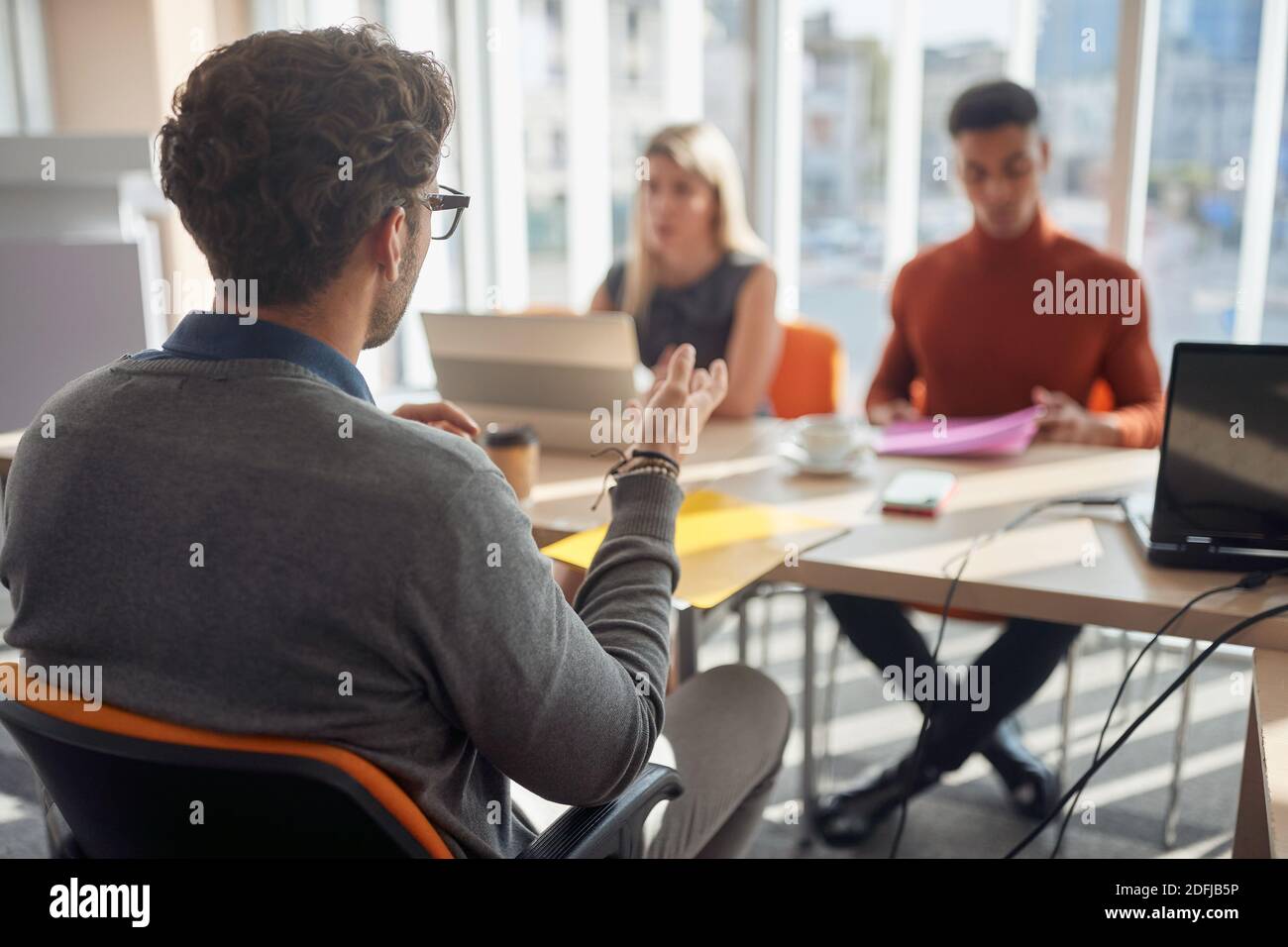 An applicant for a job having an interview with company commission in a ...