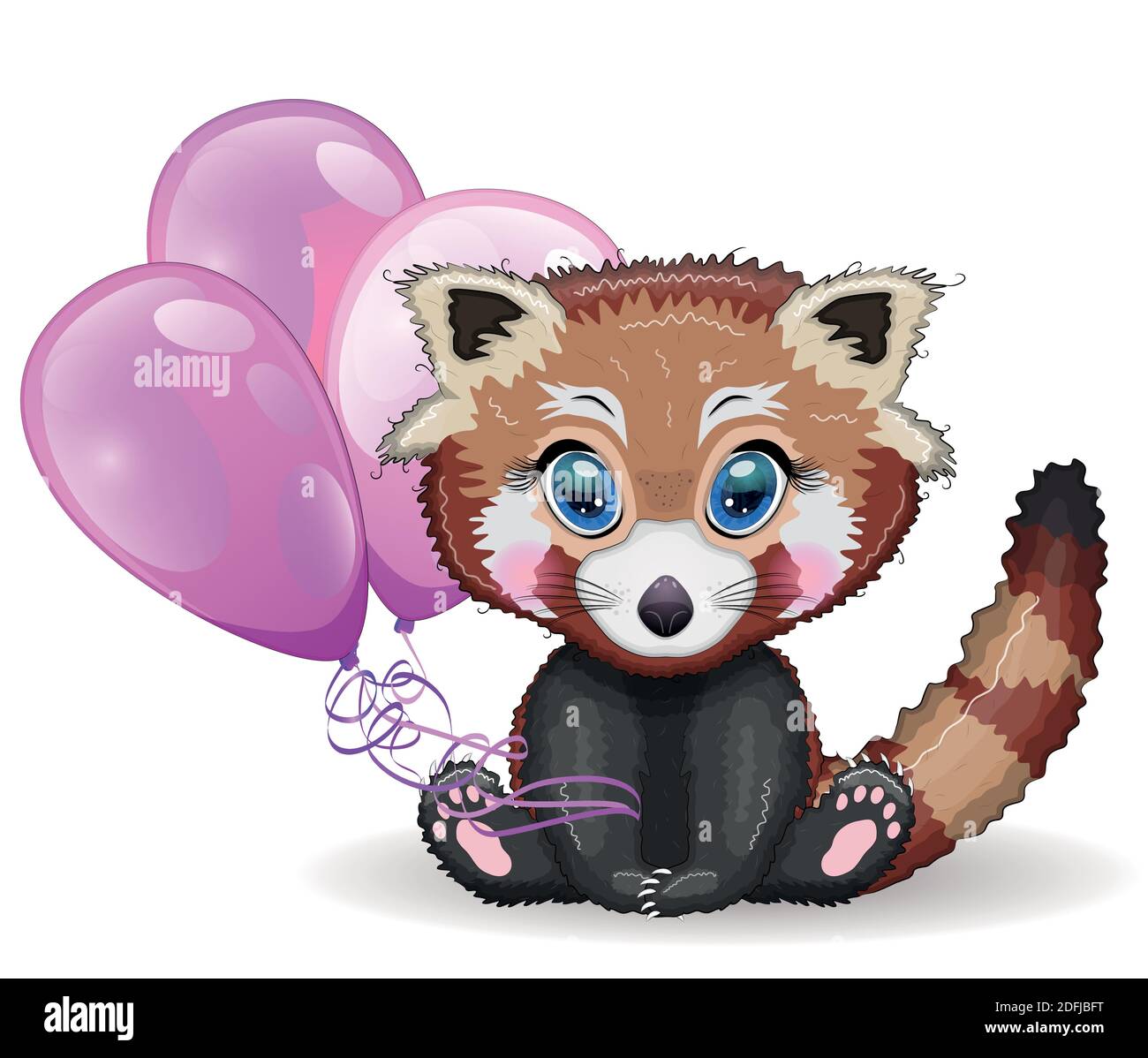 Red panda, cute character with balloons, greeting card, bright childish ...