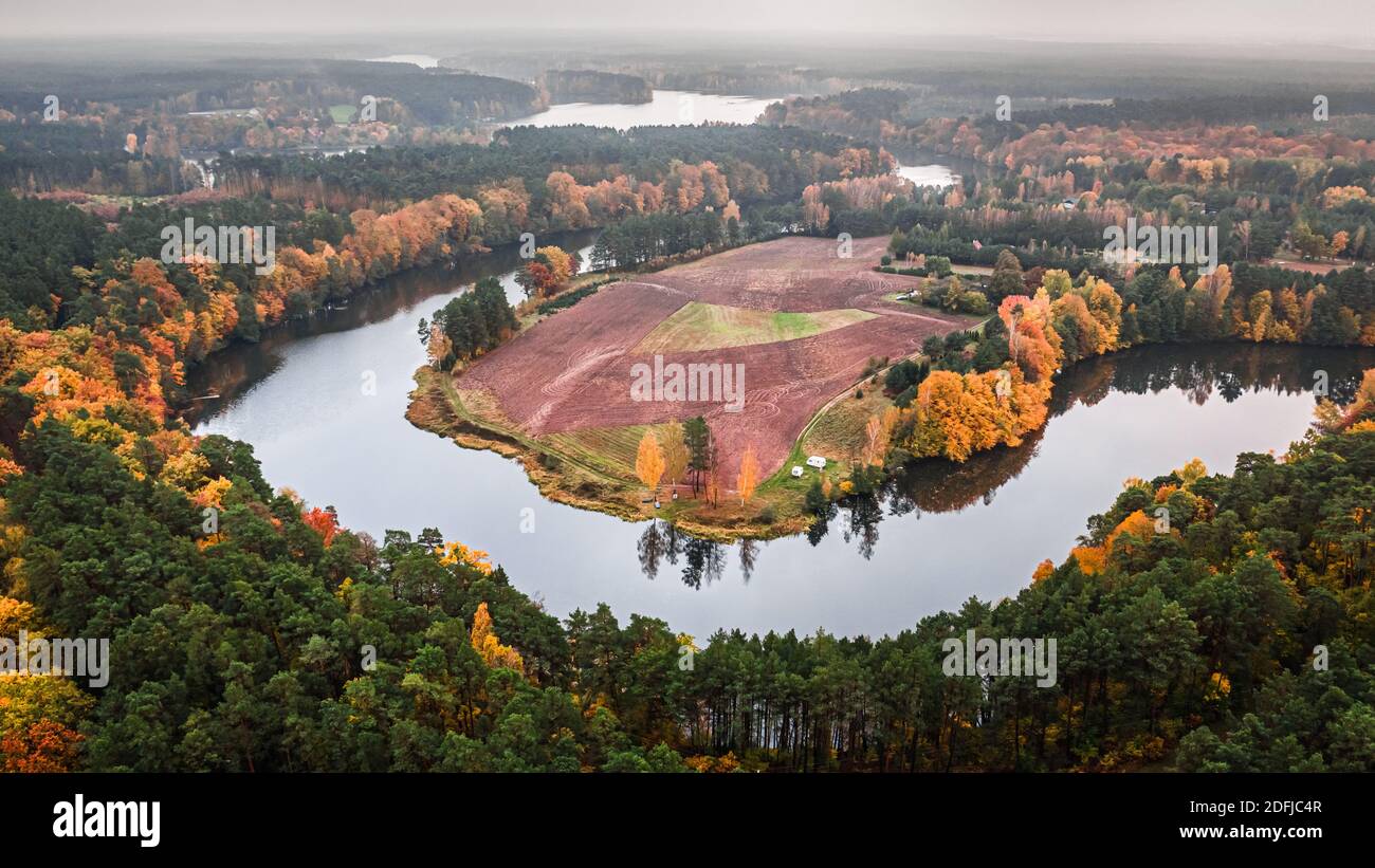 Dramatic view of winding river and autumn forest, aerial view of Poland Stock Photo - Alamy