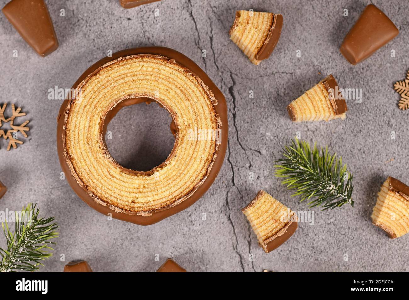 Round slice of traditional German layered winter cake called ...