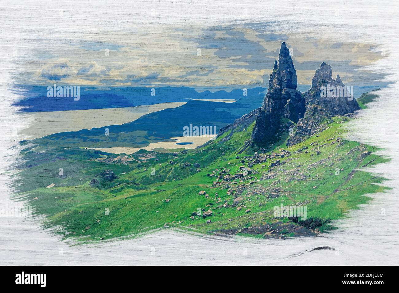 Green Old Man of Storr in Scotland, watercolor painting, Europe Stock ...