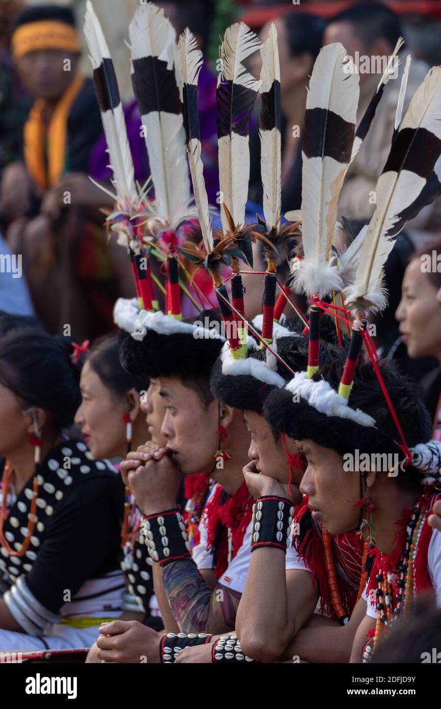 Young Naga boy wearing a hornbill feather headgear at Kisama Heritage ...