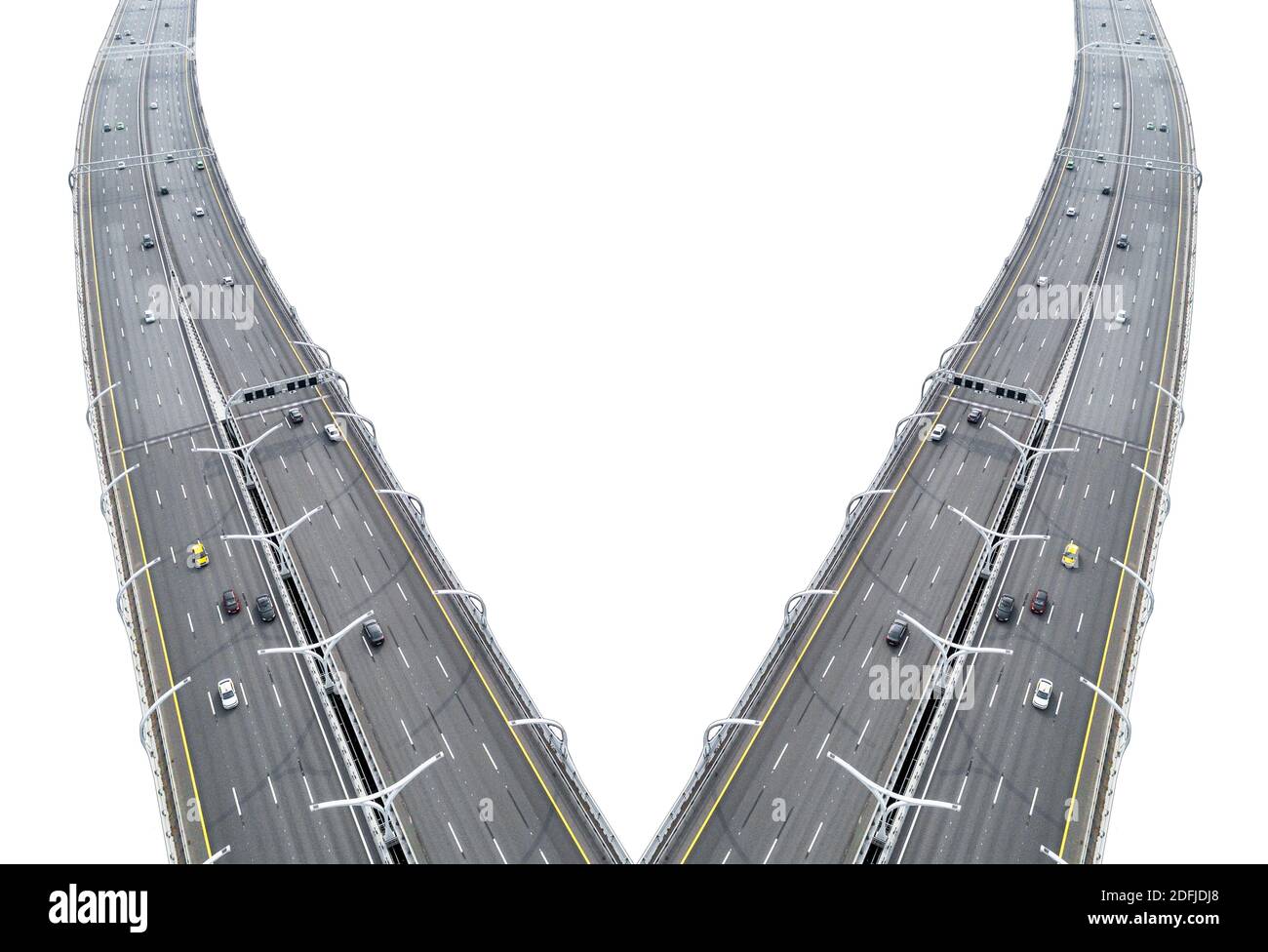 Aerial view of abstract highway in city isolated on white background ...