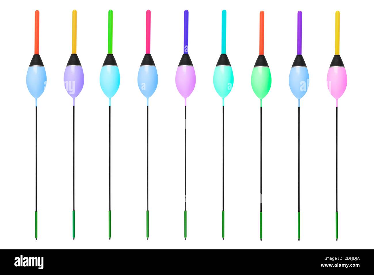 Different colour fishing float isolated on white background. Closeup of ...