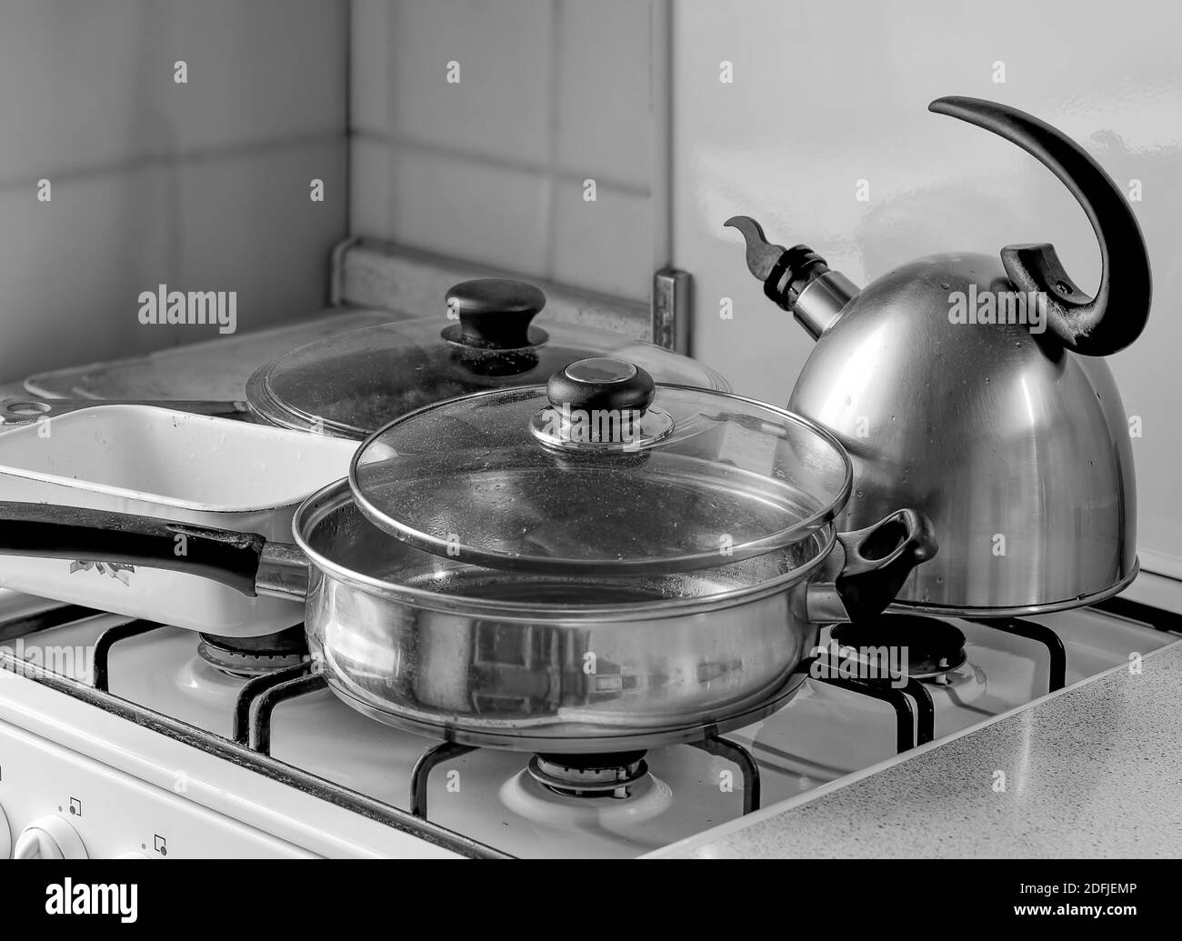 Messy kitchen with dirty cookware. Single lifestyle concept Stock Photo ...